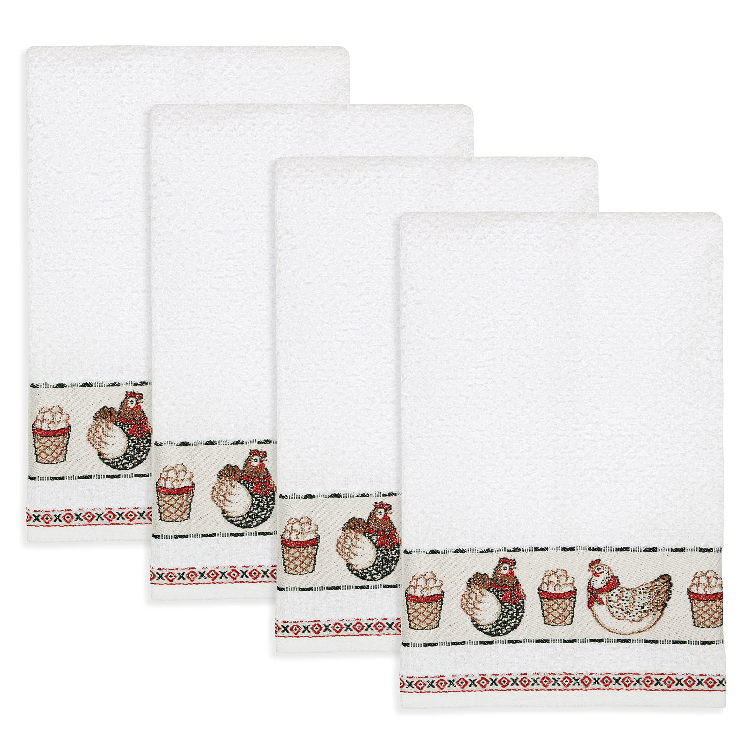 Cackleberry Home Farmhouse Kitchen Towels - Chickens and Egg Baskets Dish Towels - Terry Country Kitchen Towel Set - Chicken Decor for Kitchen - Hand Towels for Drying - 17 x 27 Inches - Set of 4