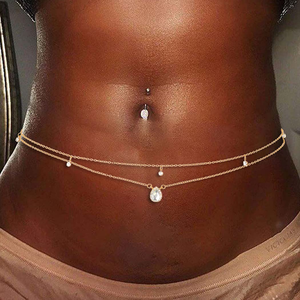 Bohend Boho Layered Waist Chain Gold Beads Belly Chain Beach Chain Body Accessories for Women and Girls