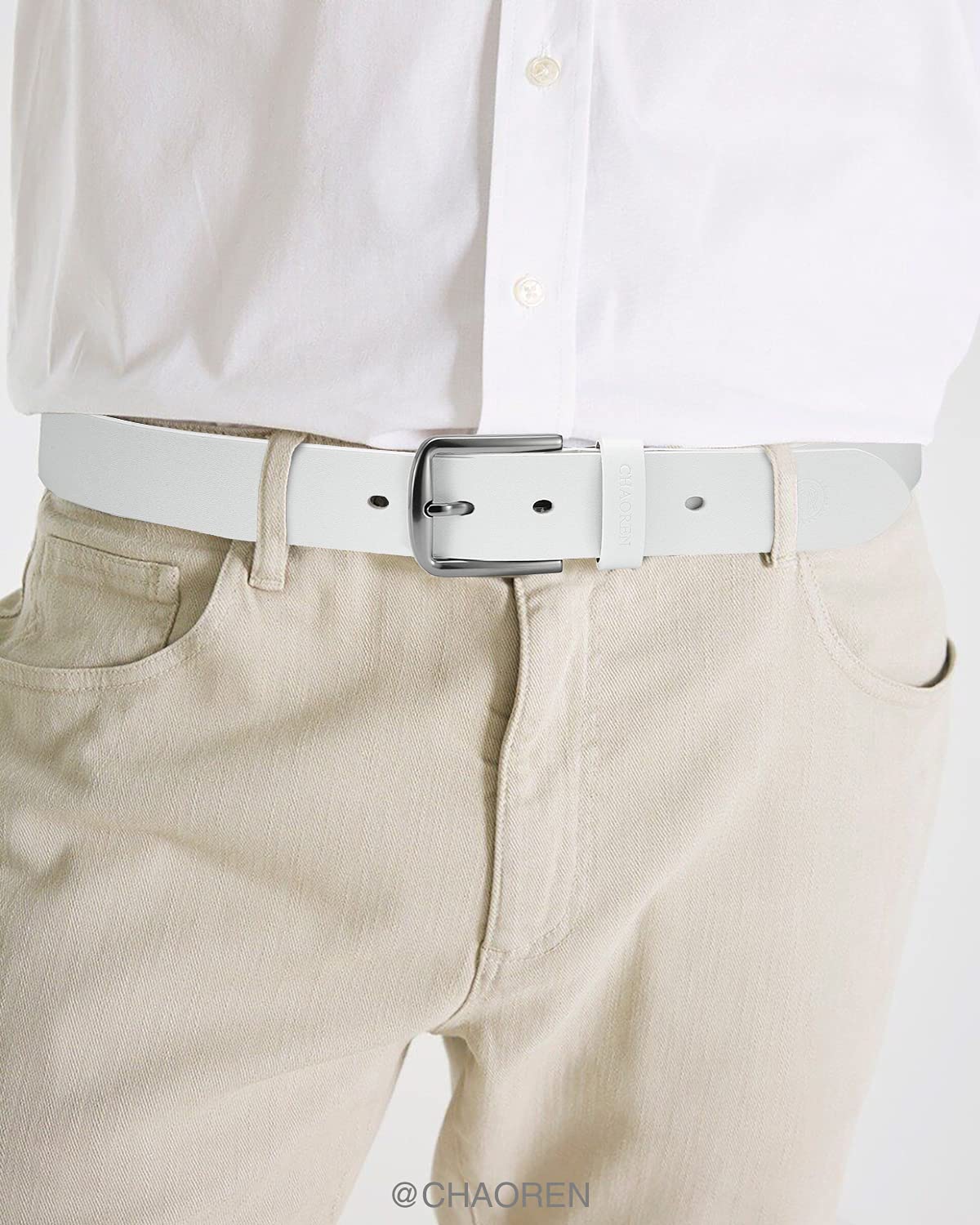 CHAOREN Golf White Belt Men Leather - Mens Belts Casual for Jeans 1 3/8" - Perfect Belt for Daily Use