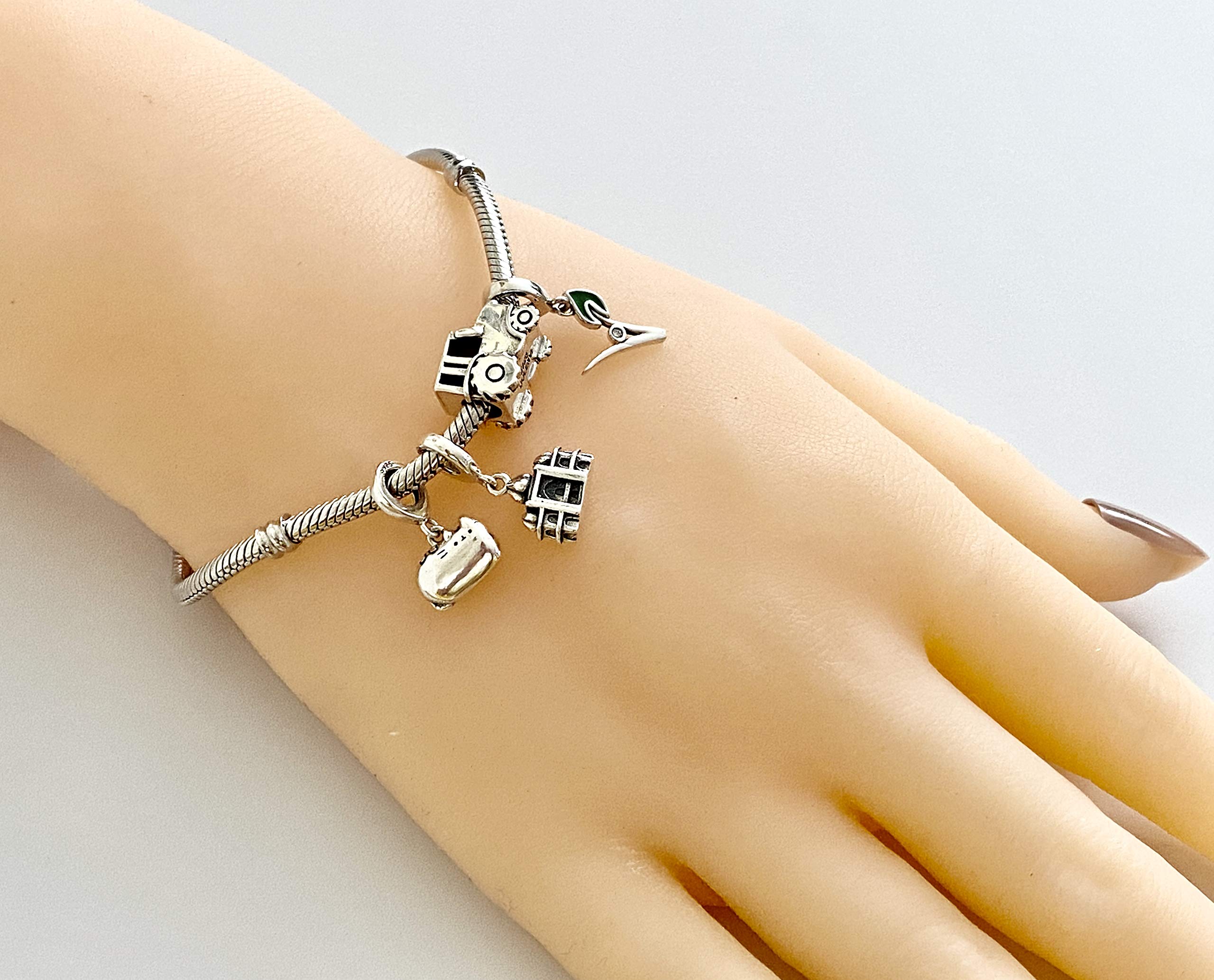 Bolenvi Farm Tractor wboy Farmer 925 erling Silver Pendant Charm Bead For Pandora & Similar Charm Bracelets or Necklaces