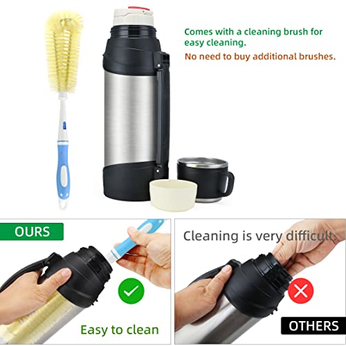 Debo Thermos with Handle Hidden Strap Portable 68 Ounce Coffee Thermos Double Wall Vacuum Insulation BPA-FreeThermos for Hot Drinks Keep Hot&Cold For Up to 24 Hours Thermoses for Hot Coffee, Silver
