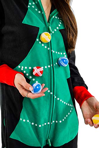 Tipsy Elves Men's Christmas Game Cozy Jumpsuit - Cozy Christmas Tree Onesie w/Velcro Balls : XL