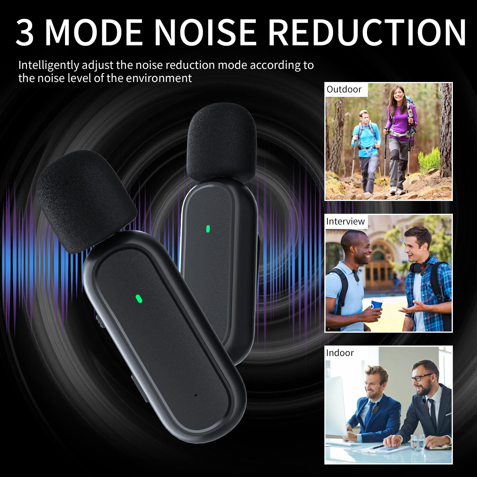 cjww Wireless Microphone for iPhone iPad with Charging Case, [Professional Grade] 2 Pack 3 Mode Noise Reduction Wireless Lavalier Microphone for Video Recording, Interview, Vlog, YouTube