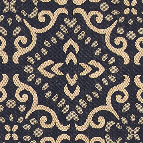 Gertmenian Indoor Outdoor Classic Flatweave Area Rug, Stain & UV Resistant Carpet, Deck, Patio, Poolside & Mudroom, 8x10 Ft Large, Floral Medallion, Navy Blue, 21571