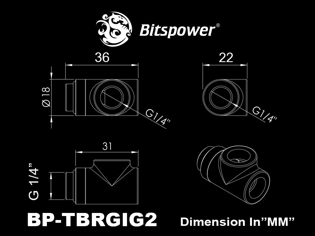 Bitspower T-Block Rotary Fitting, Matte Black