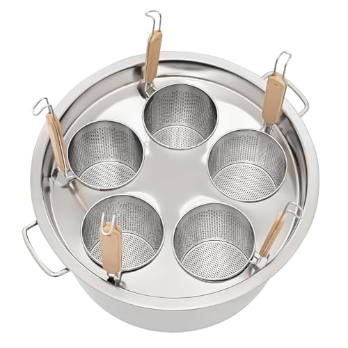 Commercial Pasta Cooker Insert Set, Kitchen Noodle Boiler Bucket, Stainless Stockpots with Divider and Colander Strainer, for Home Kitchen, Restaurant,4Holes(4Holes)
