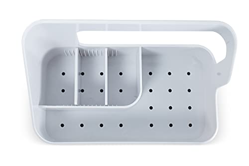Cheer Collection Toiletry Organizer and Sponge Caddy, Countertop Organizer for Kitchen and Bathroom Sink with Removable Dividers and Drain Tray