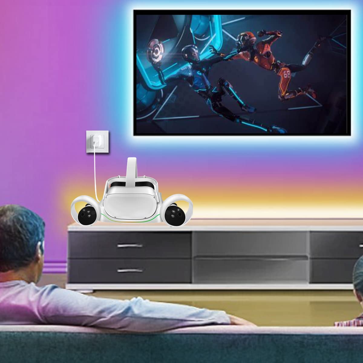 Charging Dock for Oculus Quest 2, arVin Fast Charging Oculus Quest 2 Stand with LED Light & USB-C Charge Cable for Meta Quest 2 Accessories, Support Wall Mount, Desk Mount & Store 2 Touch Controller