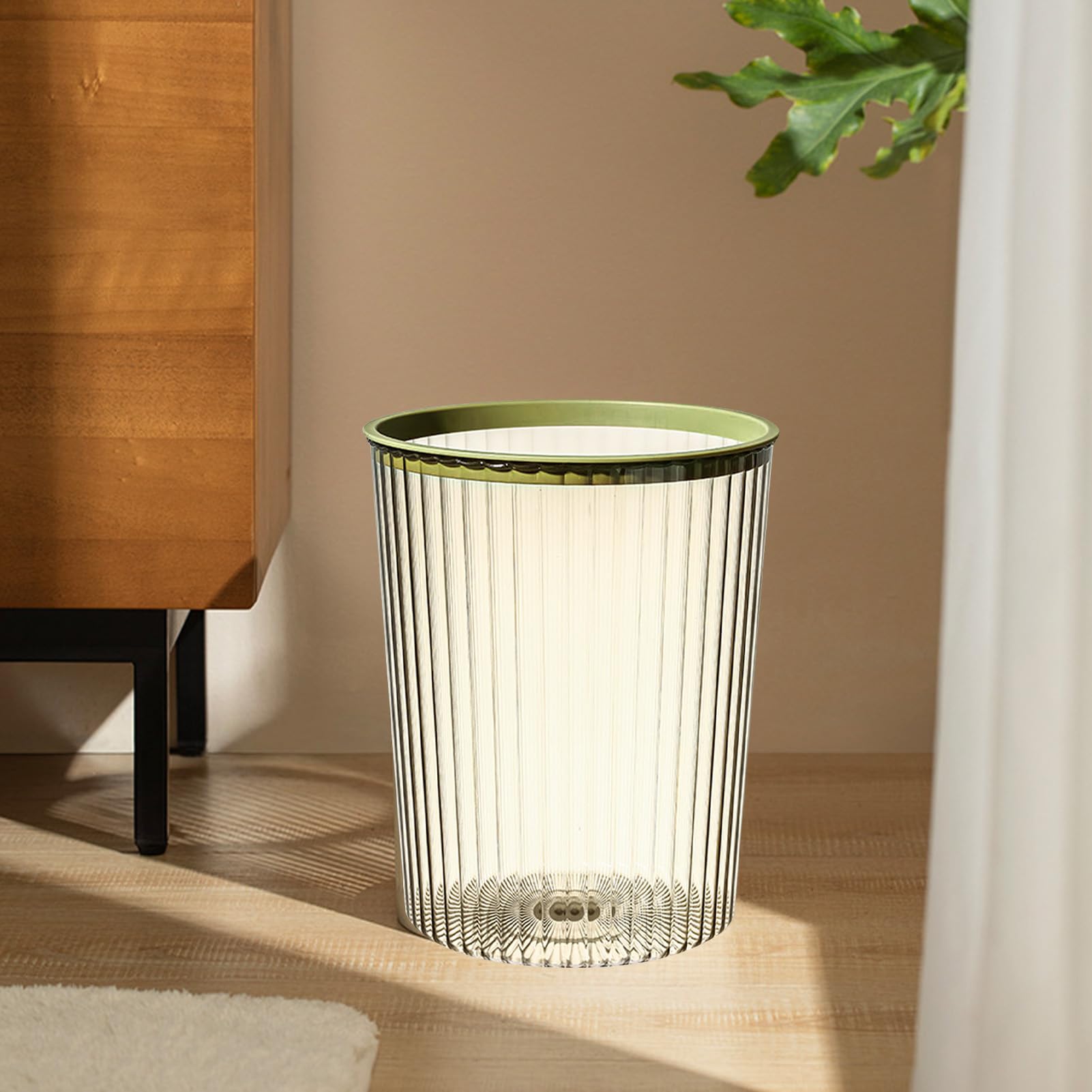 FLUSTDER Large Capacity Transparent Garbage Bin Creative Home Decor Trash Can for Living Room Bedroom Bathroom (Green)