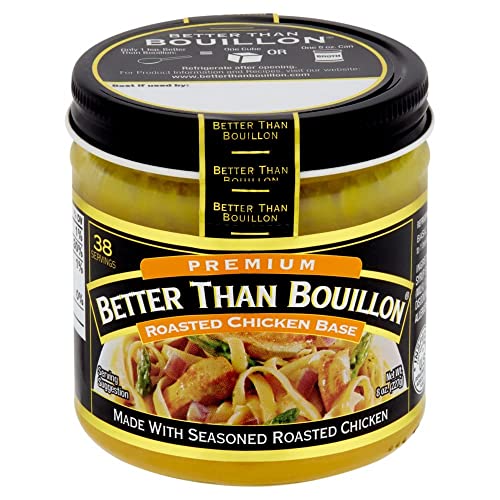 Better Than Bouillon Premium Roasted Chicken Base, Made with Seasoned Roasted Chicken, 38 Servings, Blendable Base for Added Flavor, 8-Ounce Jar (Pack of 1)