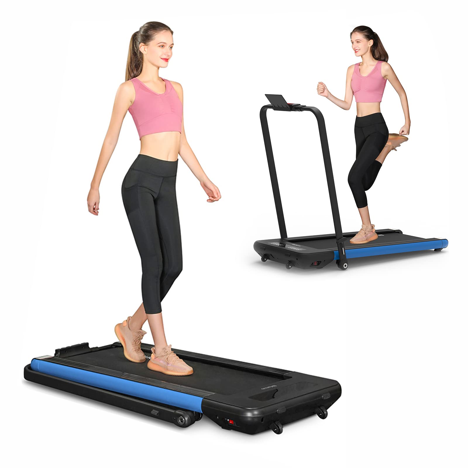 Bifanuo 2 in 1 Folding Treadmill, Smart Walking Running Machine with Bluetooth Audio Speakers, Installation-Free,Under Desk Treadmill for Home/Office Gym Cardio Fitness(Blue)