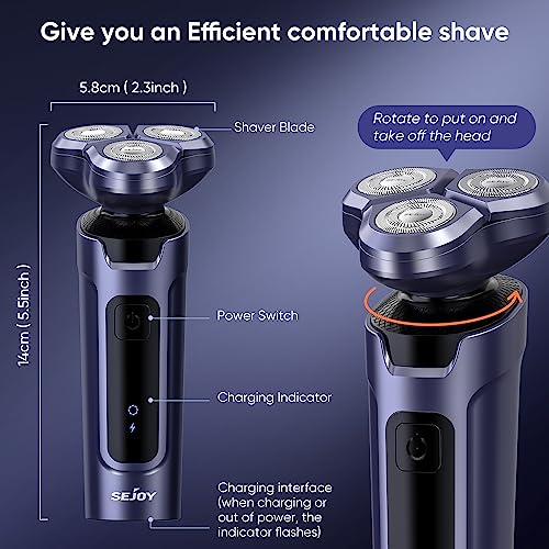 Electric Razor for Men, 2023 Men's Electric Shavers Rotary, LED Display-IPX7 Waterproof-Rechargeable, Electric Shaver for Men Cordless 5 in 1-3D Floating Head Replaceable Blades-Gifts for Men, Purple