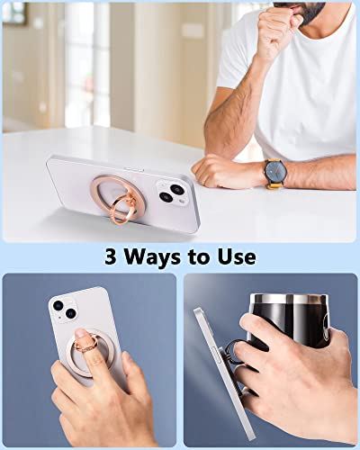Magnetic Phone Grip (MagGo) Removable Phone Holder Stand Adjustable Finger Ring Grip Compatible with Magsafe for All Smartphone/Case (Rose Gold)