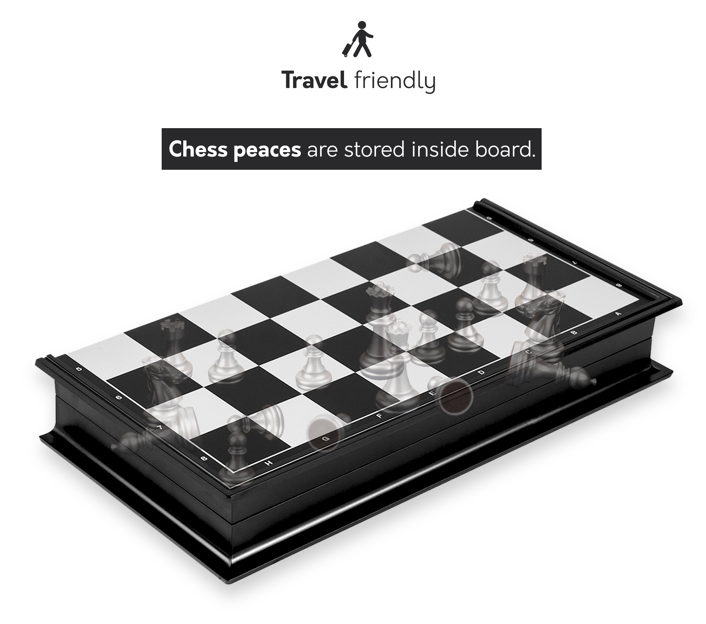 Magnetic Travel Chess Set with Board That Becomes A Storage Compartment – Great Travel Toy Set by Big Mo’s Toys, 2 Players