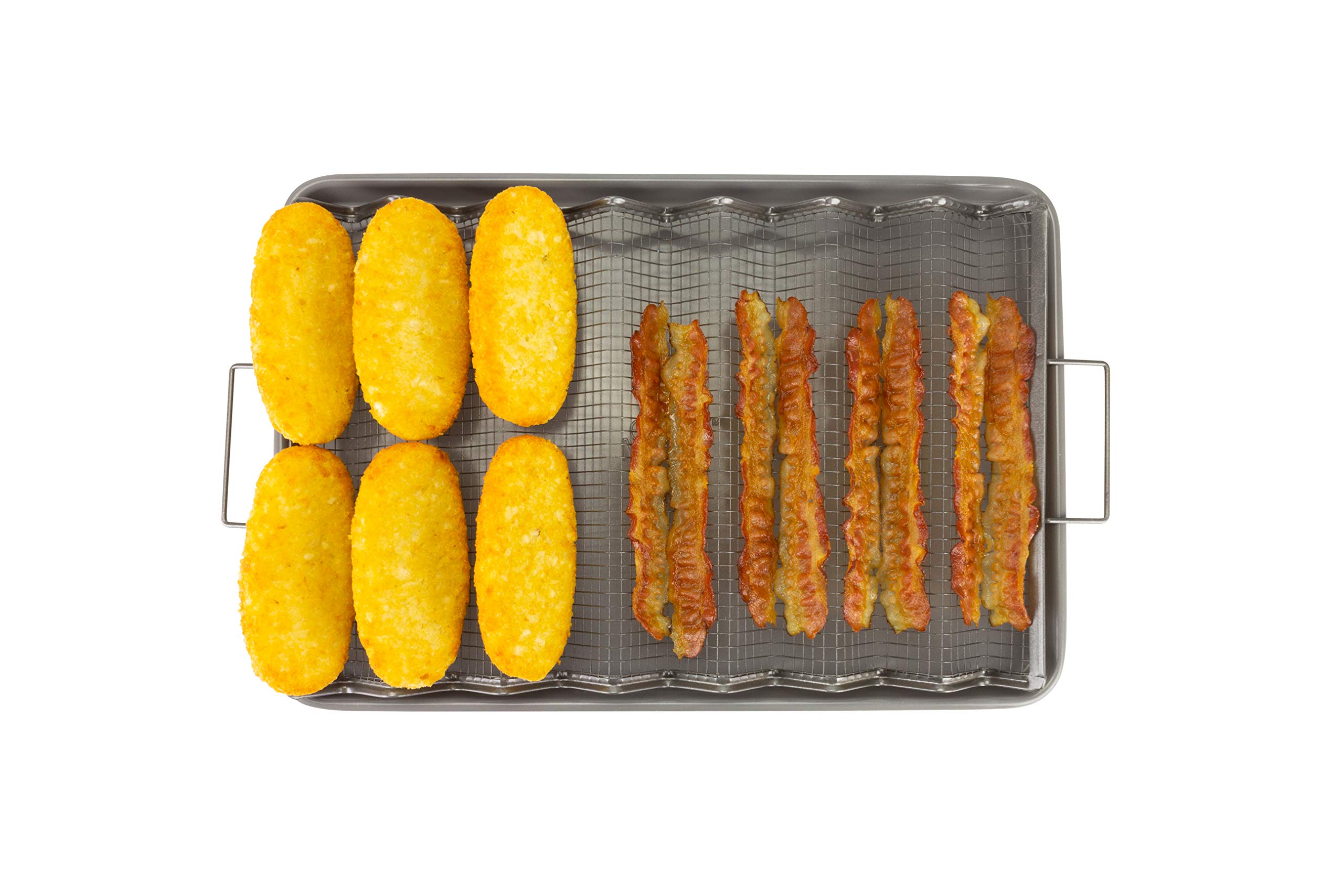 EaZy MealZ Bacon Rack & Tray Set | Specialty Tray and Grease Catcher | Even Cooking | Non-Stick | Healthy Cooking | Durable Material | Customized Cooking Experience (Large, Gray)