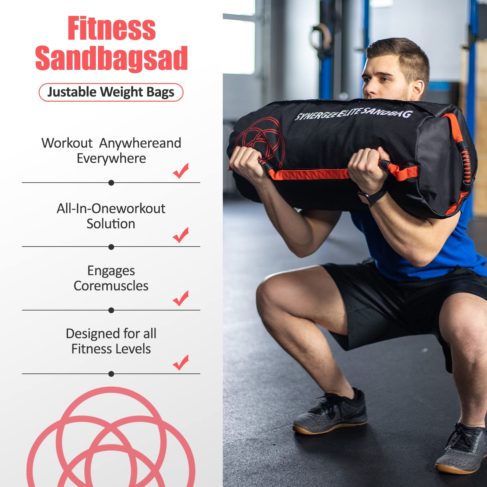 Synergee Pro Rogue Red Adjustable Fitness Sandbag with Filler Bags 10-40lbs Heavy Duty Weight Bag - Red