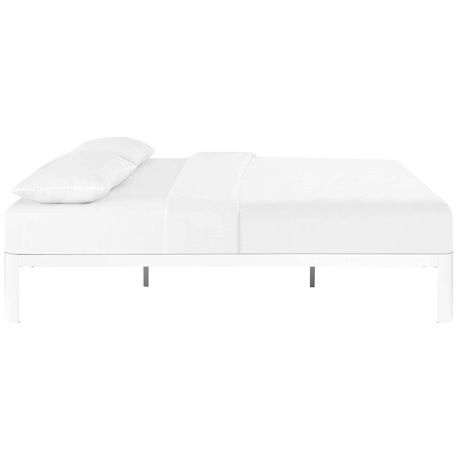 Modway Corinne Steel Modern Mattress Foundation Queen Bed Frame with Wood Slat Support in White