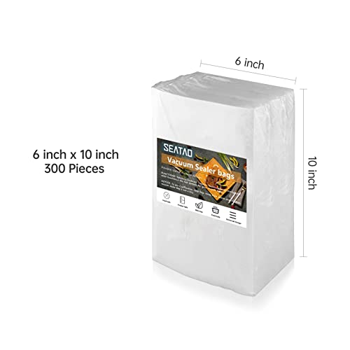 SEATAO 6” X 10” 300 Count Vacuum Sealer Bags,precut Pint, Ideal for Food Saver, BPA Free, Commercial Grade, Great for Storage, Meal Prep and Sous Vide