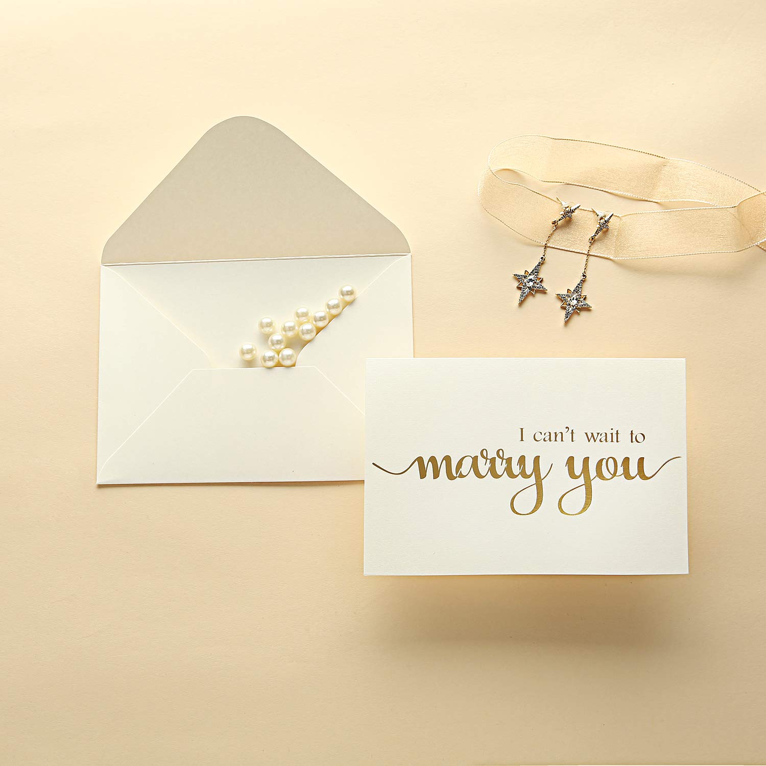 MarHermoso I Can't Wait to Marry You Wedding Day Card, to Your Bride or Groom, Gold Foil Notecard Love Note Before I Do(No.3)