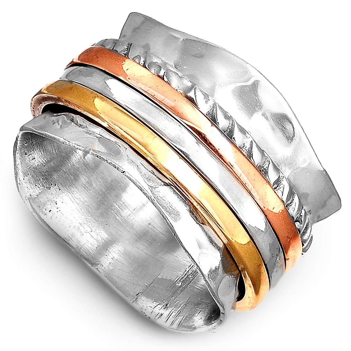 Boho-Magic Spinner Ring for Women 925 Sterling Silver with Copper Brass and Silver Fidget Rings (9)