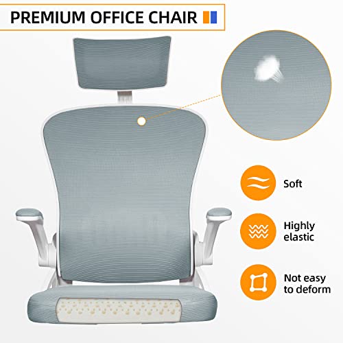MUZII Office Chair with Headrest, Mesh Office Chair, Ergonomic Mesh Office Chair with Lumbar Support, Desk Chair with Wheels, Task Chair with Arms Executive Office Chair for Home Office, Grey