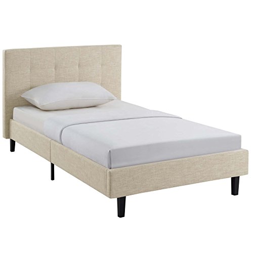 Modway Linnea Upholstered Beige Twin Platform Bed with Wood Slat Support