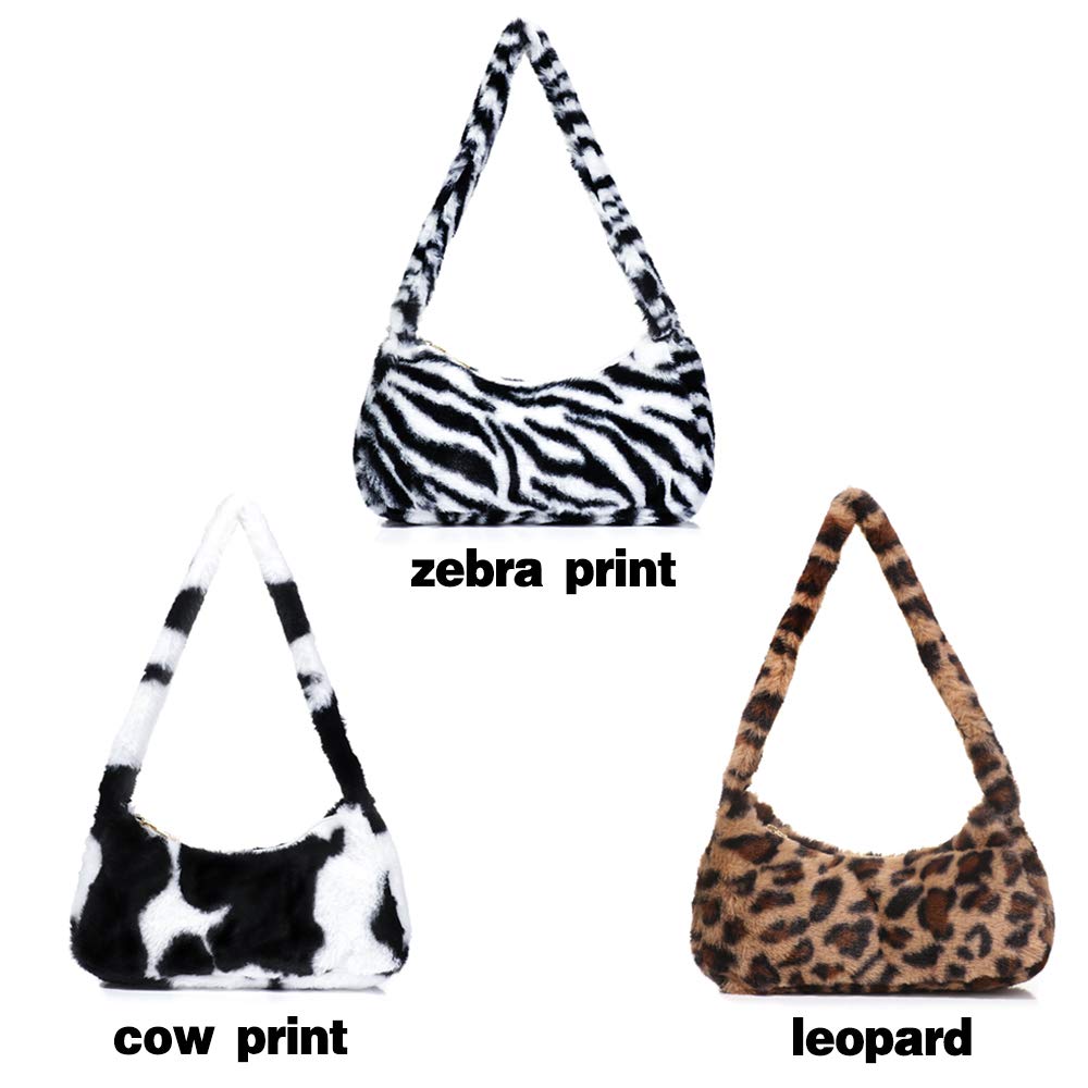 Cofordos Women Cute Soft Plush Leopard Print Clutch Handbag Shoulder Bag Crossbody Purse(leopard)