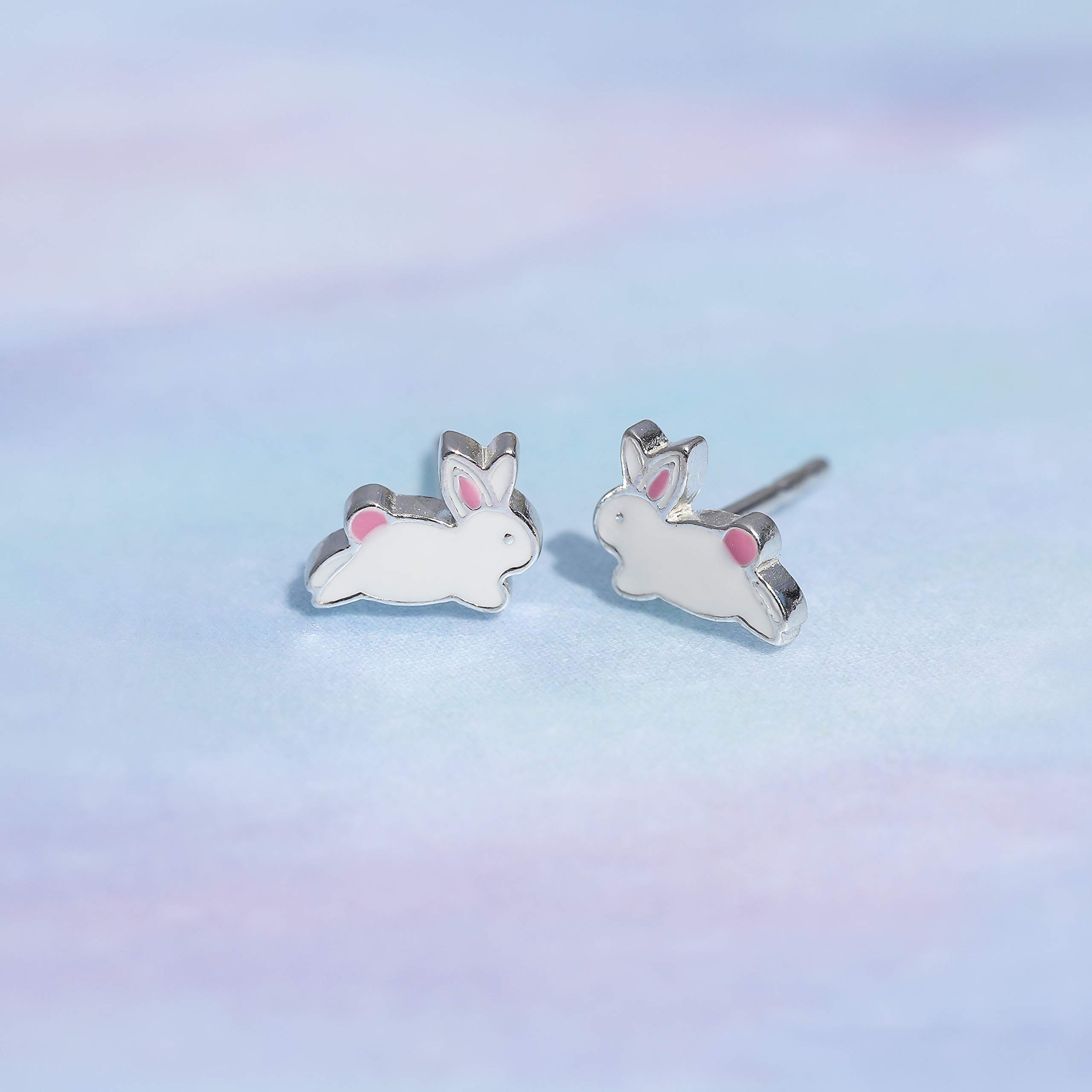 Boma Jewelry Sterling Silver Enamel White Bunny Rabbit Stud Earrings