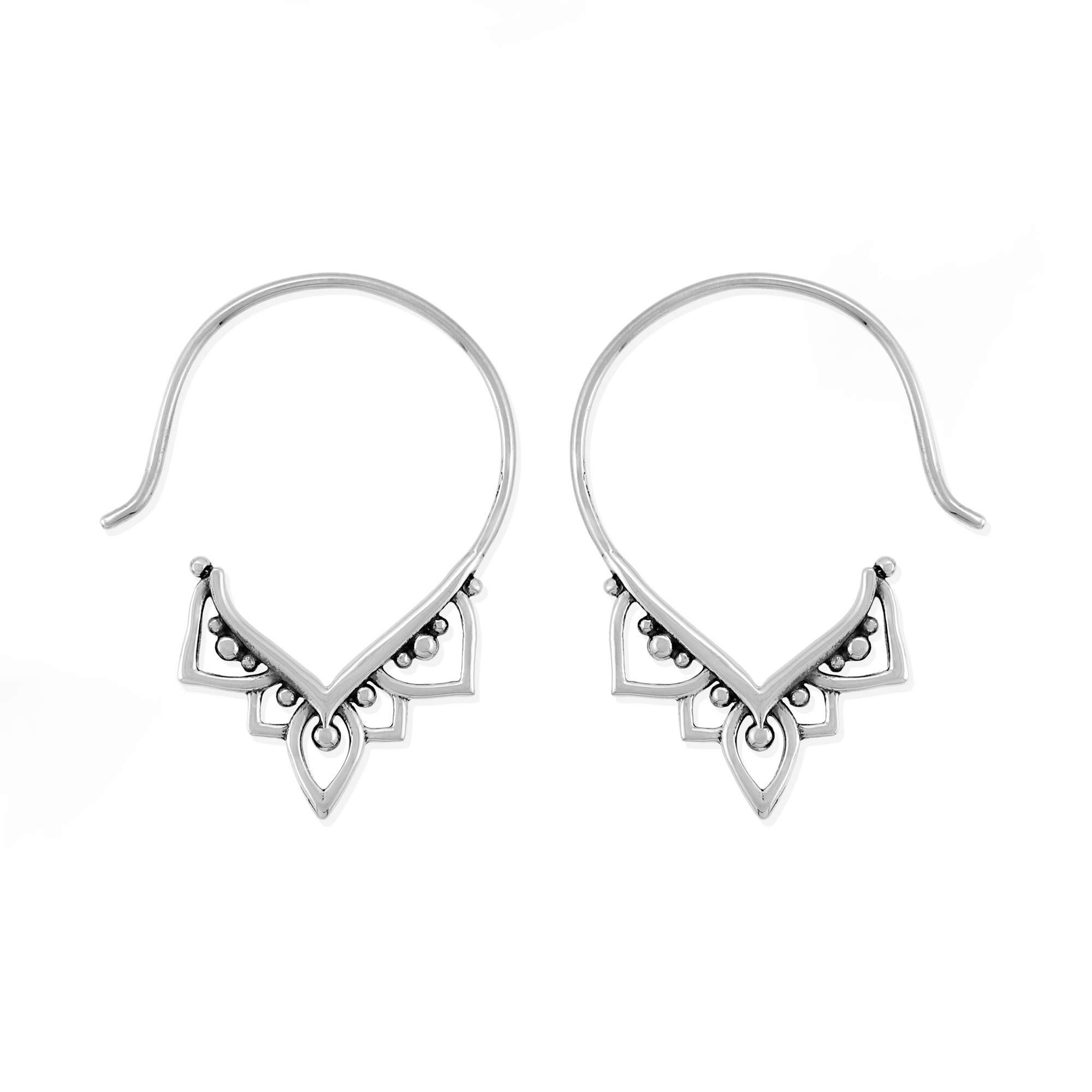 Boma Jewelry Sterling Silver Balinese Tribal Boho Pull Through Hoop Earrings