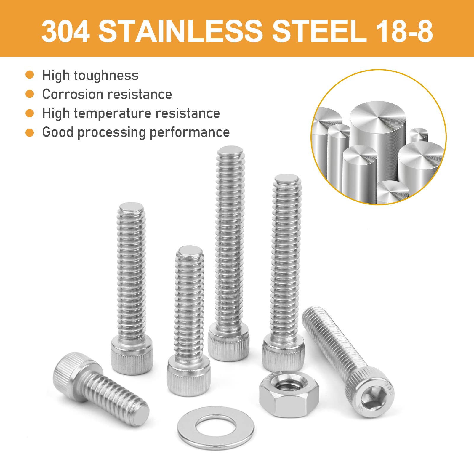 Button Head Screws #8-32 x 1/2'' to 1''and #10-24 x 1/2'' to 1-1/2'', VIGRUE 435PCS 304 Stainless Steel Hex Socket Cap Screws UNC Hexagon Bolts Washers Nuts Assortment Kit Machine Screws Set