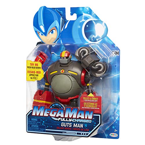 Mega Man Fully Charged β Deluxe Guts Man Articulated Action Figure with Expanding Belly and Guts Man Buster Accessory (to swap onto the Mega Man figure)! Based on the new show!