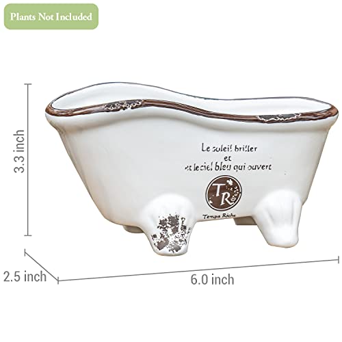 MyGift 6-Inch White Ceramic Indoor Plant Pot, Claw Foot Bathtub Mini Succulent Planter Pot, Petite French Country Bathroom Decor Soap Dish