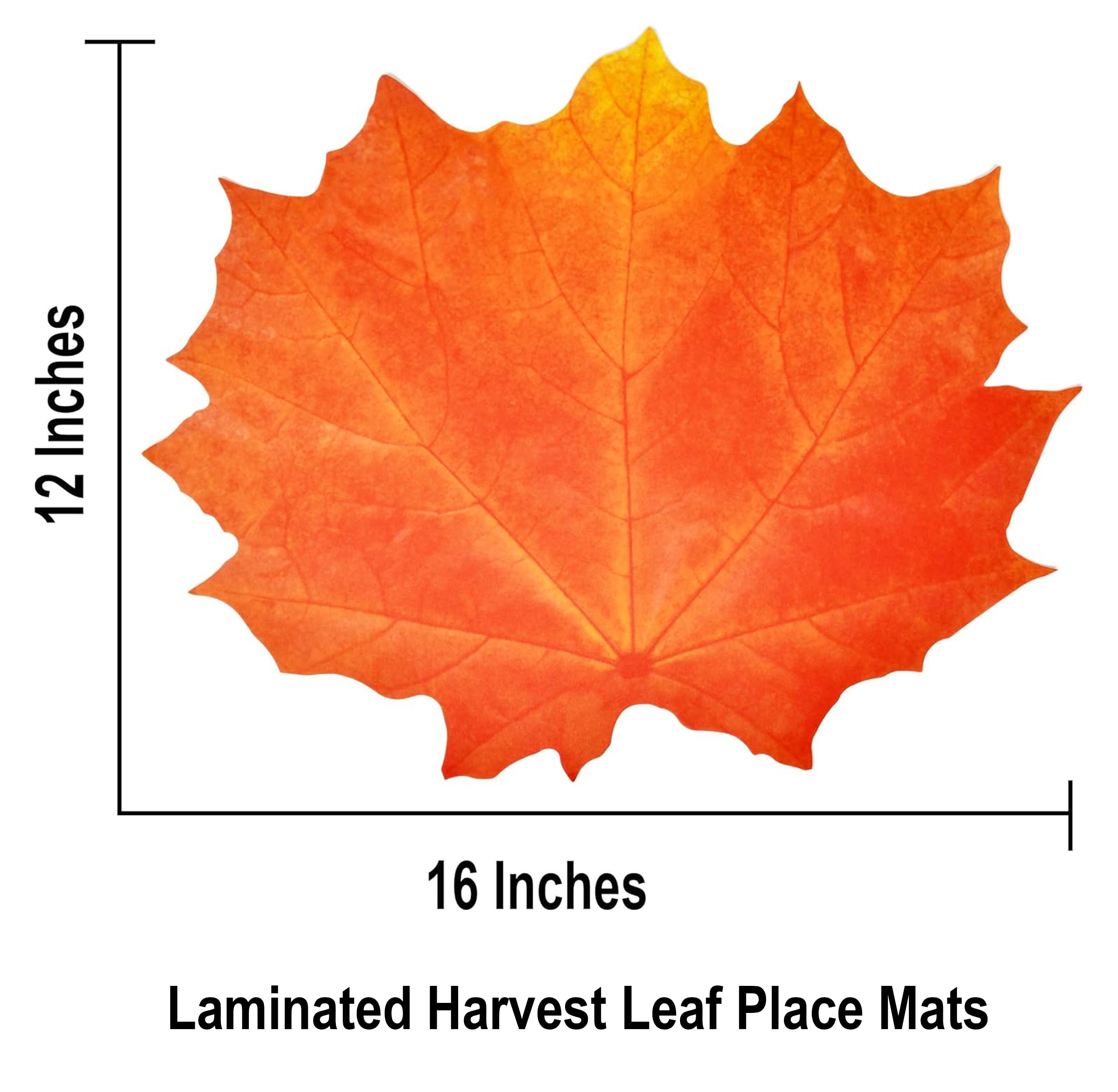 Gift Boutique 48 Pcs Paper Harvest Leaf Place Mats Orange Thanksgiving Autumn Maple Leaves Shaped Coated Table Mat 12" x 16" Fall Turkey Crafts Party Supplies Decor