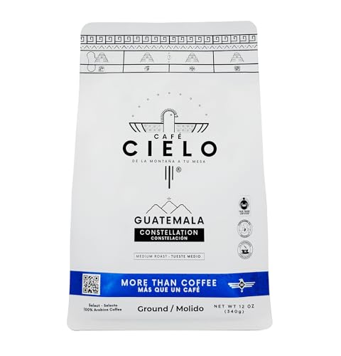 Café Cielo Blend Constellation, The Coffee from Guatemala, 100% Guatemalan Arabica Coffee, Artisanal Cultivation Single Estate Coffee. (Ground, 340g/12 oz), enriched with notes of chocolate, walnut and lemon.
