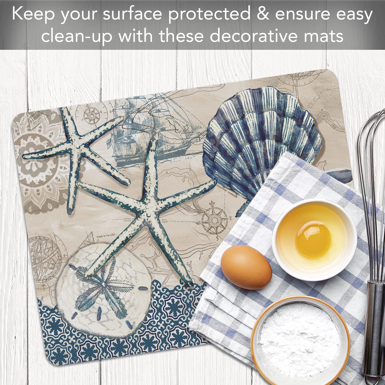 Cut N' Funnel Tide Pool Shells Designer Flexible Plastic Cutting Board Mat, 15" x 11.5", Made in the USA, Decorative, Flexible, Easy to Clean
