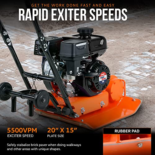 SuperHandy Plate Compactor Rammer 7 HP Gas Engine 4200-Pounds of Compaction Force Rammer Jumping Jack Tamper 20 ร 15 Inch Plate for Paving Landscapes Sidewalks Patios EPA/CARB Compliant