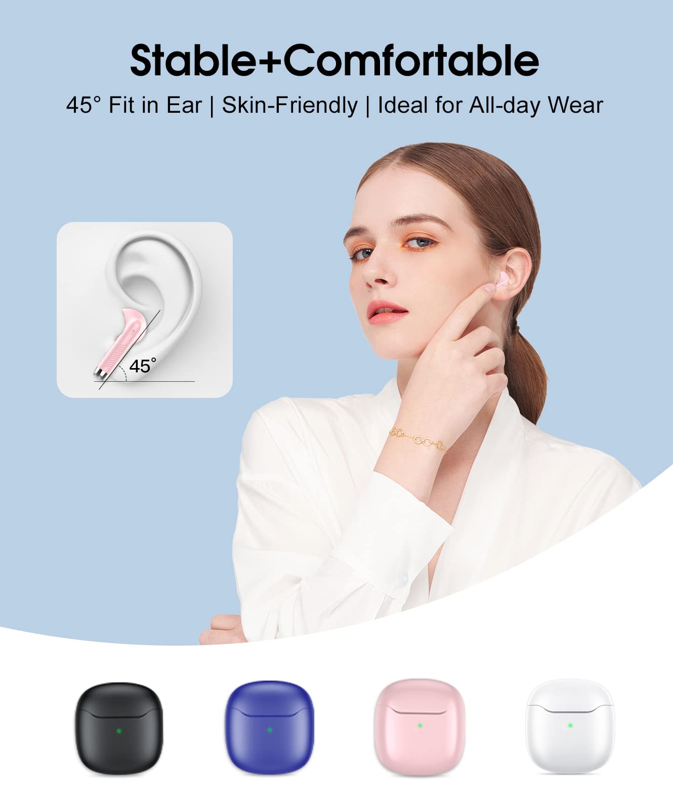 coioc Wireless Headphones, Ultra-Light and Bluetooth 5.3, CVC8.0 Bluetooth Earbuds, 30H with Mini Charging Case, USB-C Fast Charge, Deep Bass, IPX7 Waterproof, for Work,Travel
