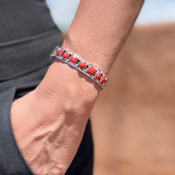 Coral Bracelet Sterling Silver 925 Cuff Bracelet (Coral)