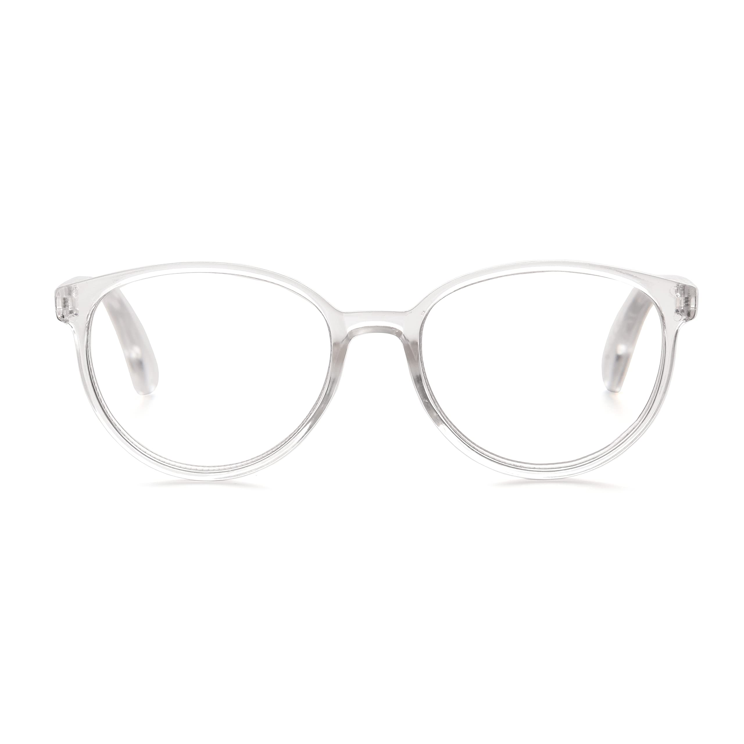 Betsey Johnson Women's Astra Blue Light Reading Glasses Round, Crystal Clear, 40mm + 2
