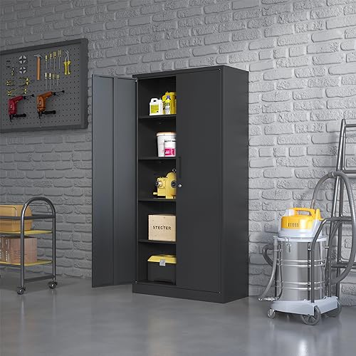 BIZOEIRON Metal Garage Storage Cabinets with Lock, 72" Black Storage Cabinet with Doors and Shelves, Heavy Duty Steel Tool Cabinets for Home Office, Warehouse, Gym, Classroom (Black)