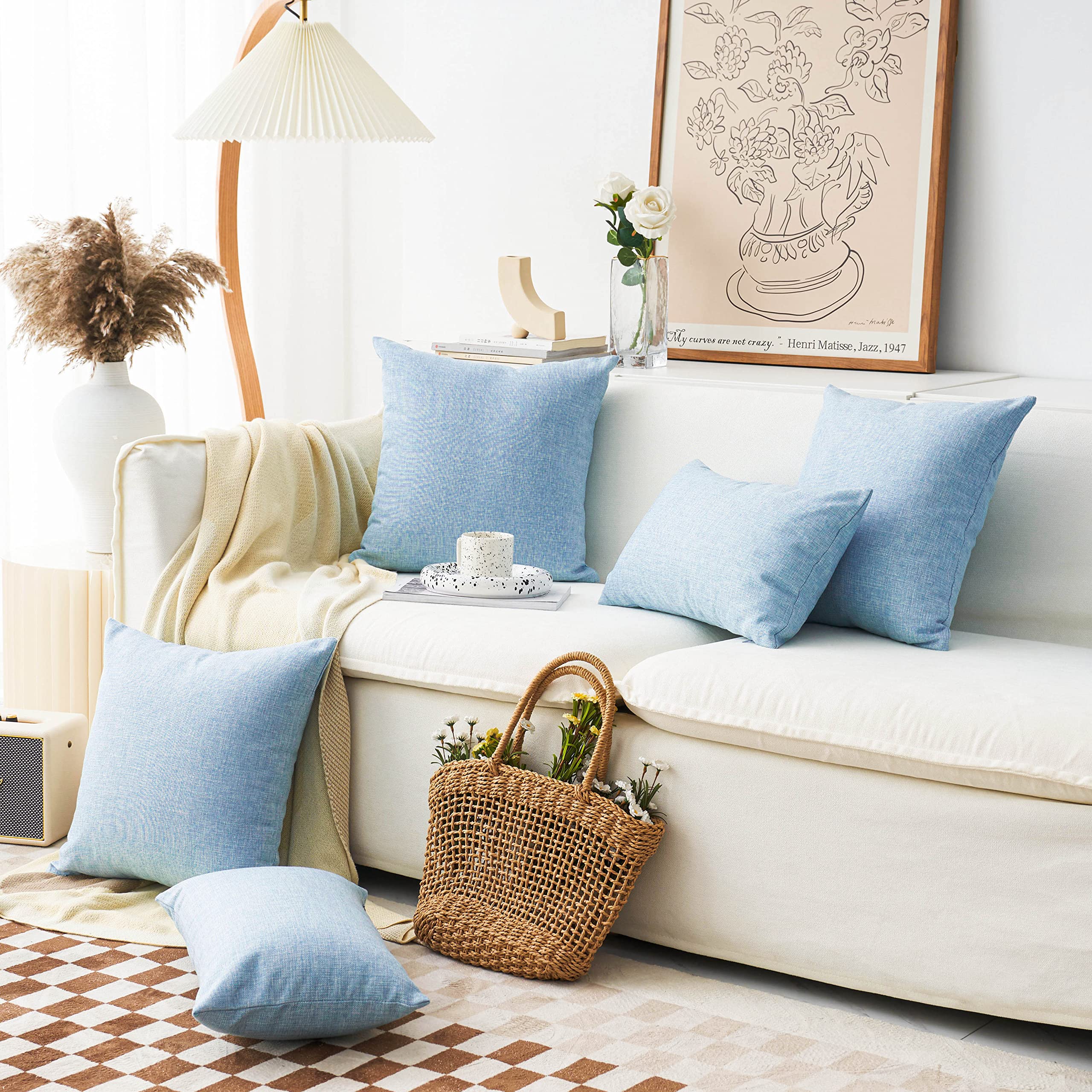 Home Brilliant Blue Throw Pillow Cover Linen European Decorative Pillow Case Large Cushion Cover for Patio Floor Garden, 24x24(60x60cm), Light Blue