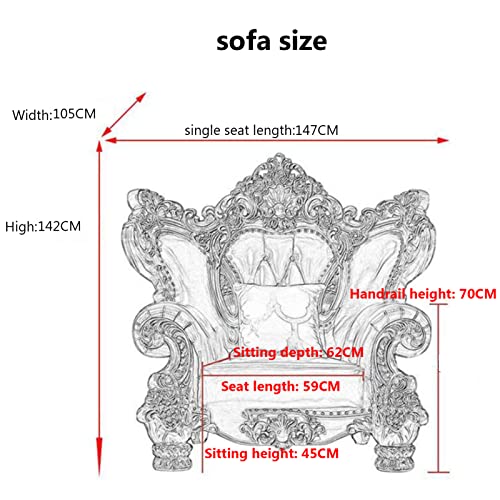 DEKIST European-Style Luxury Sofa, Solid Wood Sofa for One Person, American-Style Luxury Leather and Solid Wood Furniture, Suitable for Villa Living Room with Pillows