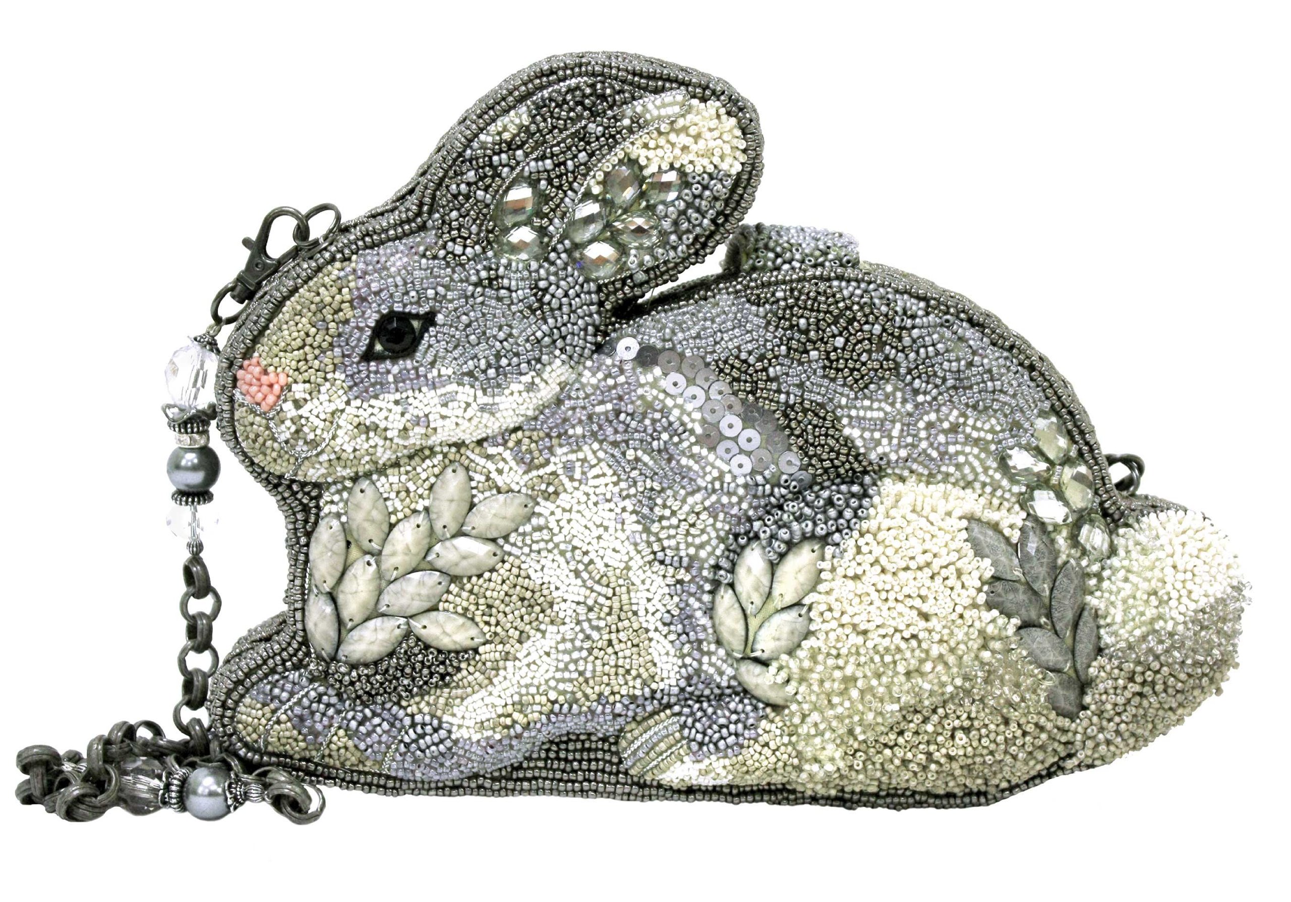 Mary Frances Hop To It Hand Beaded Rhinestone Detail Easter Bunny Rabbit Purse Handbag Shoulder Bag