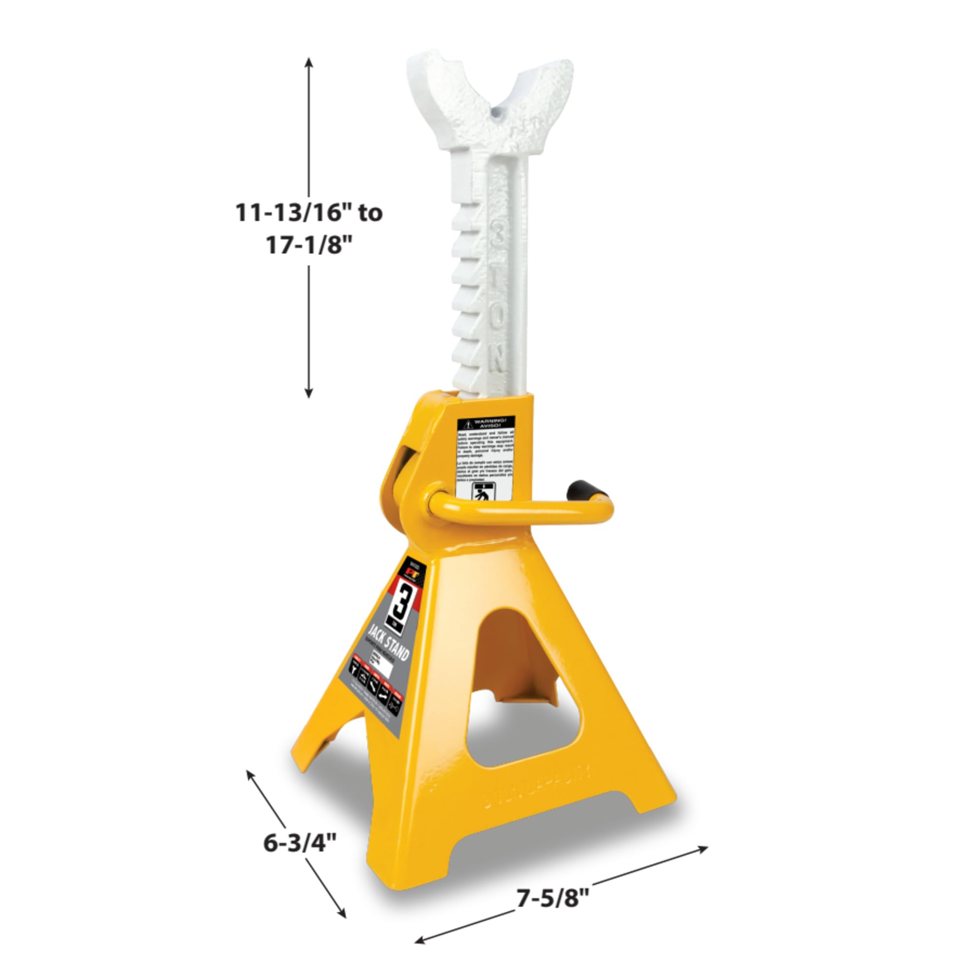 Performance Tool W41022 Ratchet Style Jack Stand Set for Lifting Vehicles During Maintenance, Yellow, 3-Ton