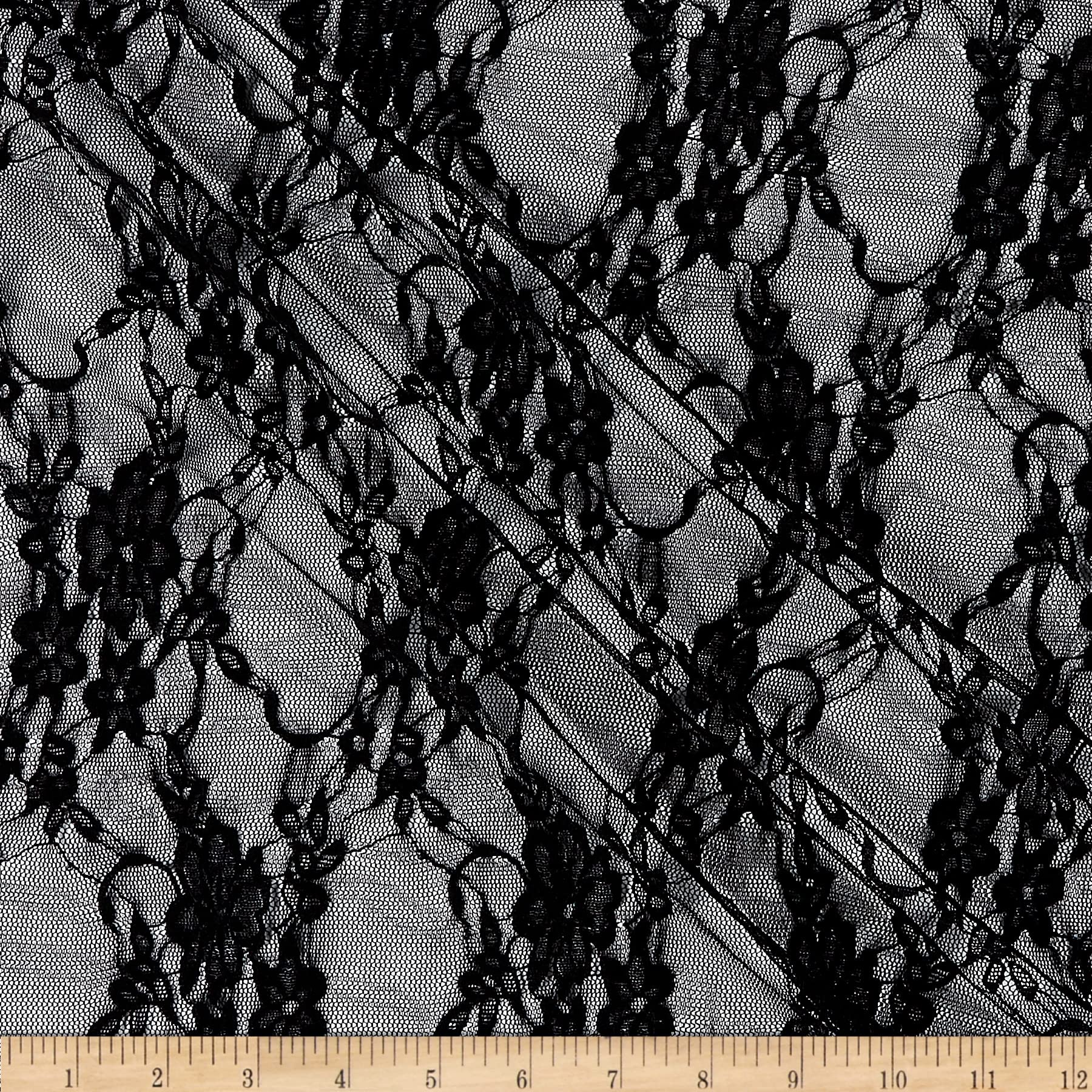 Giselle Stretch Floral Lace Black, Fabric by the Yard