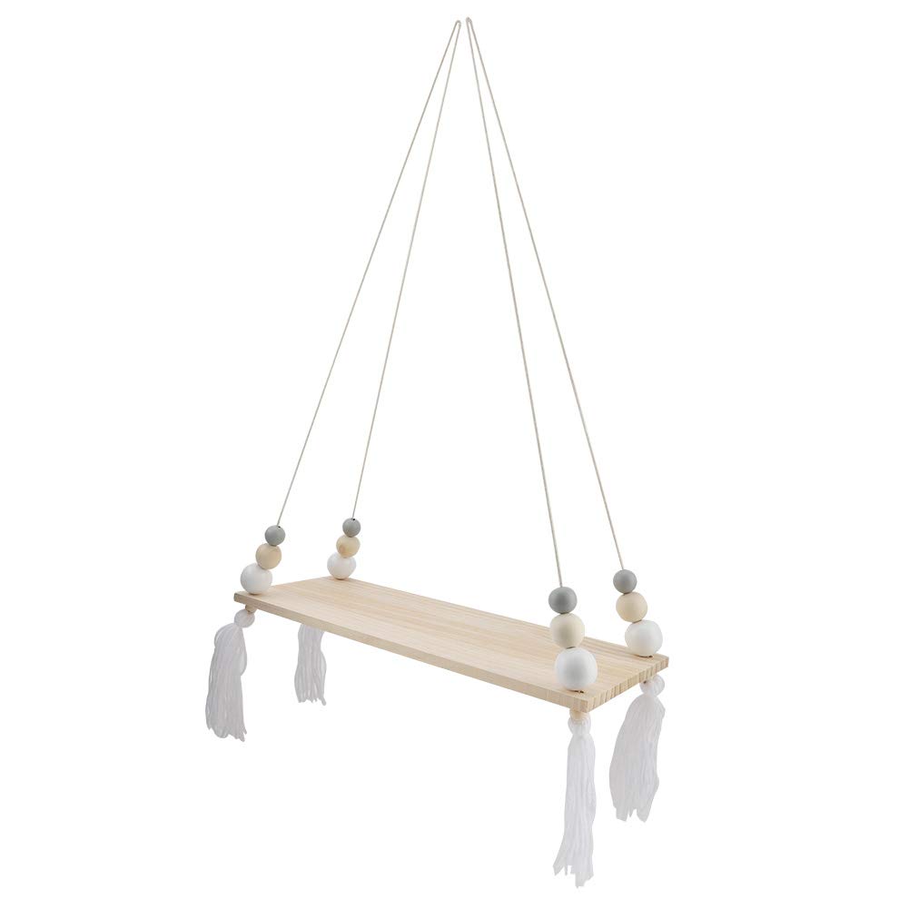 Hanging Wood Floating Shelves Nordic Wall Hanging Shelf Swing Wall Storage Shelf for Living Room Bedroom, [White Gray]