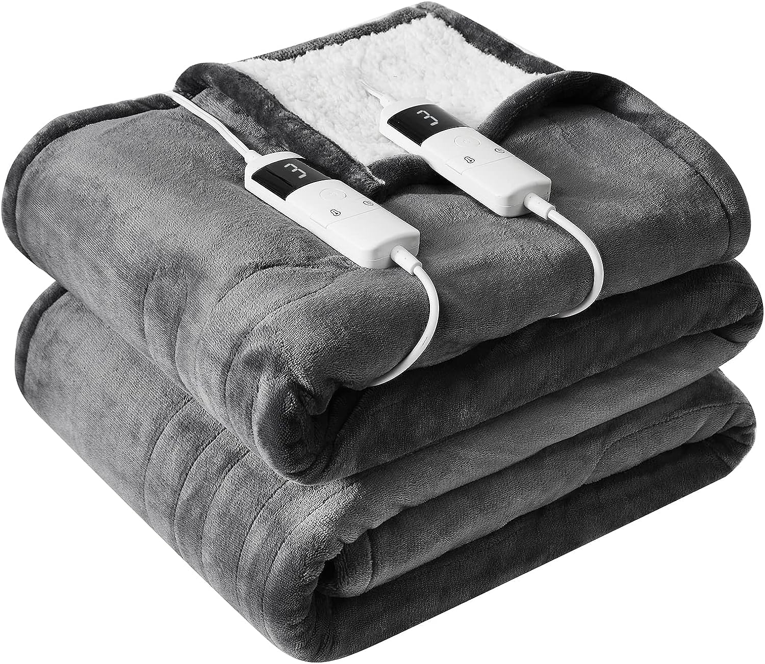 BOMOVA Queen Size Electric Heated Blanket, 84" x 90", 10 Heat Levels, 8H Auto-Off, Dual Controls, Sherpa, Fast Heating