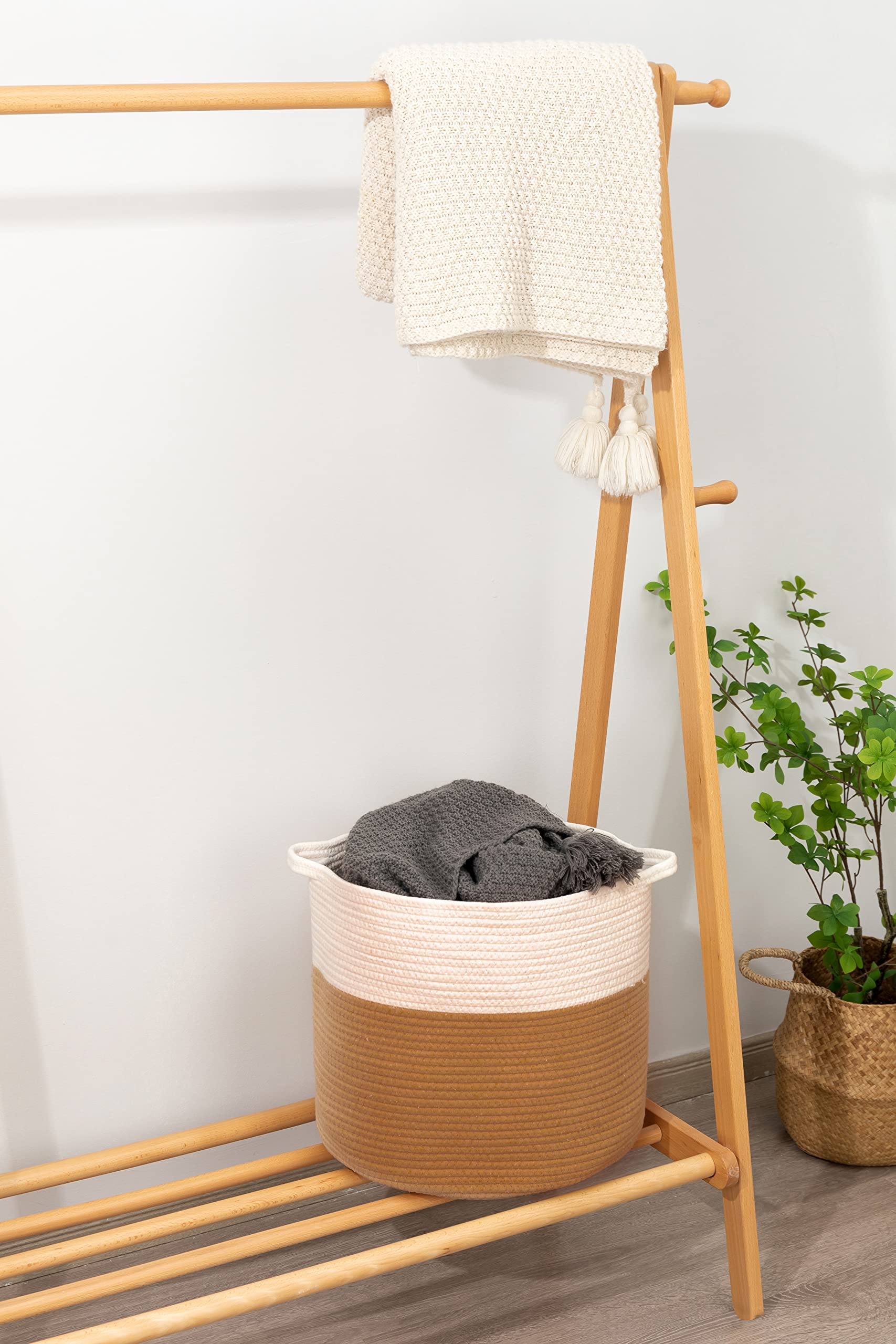 Meiliart Cotton Rope Storage Basket, Weaving Basket Thick Soft Clothing Toy Blanket Pillow Placement Storage 14.96 x 13.78 inches, Woven Storage Baskets for Blanket, Nursery, Living Room,Baby