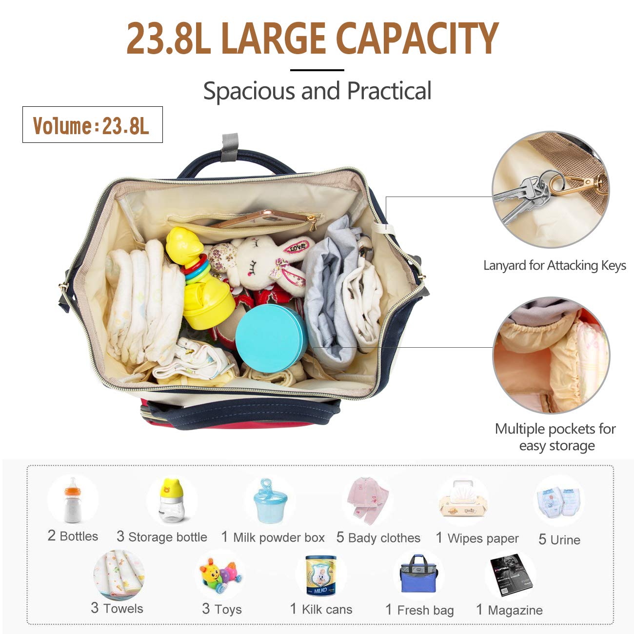 Balcony&Falcon Diaper Bag Backpack Multi-Function Waterproof Travel Baby Bag for Mom/Dad,with Nappy Bag Insulated Feeding Bottle Pocket