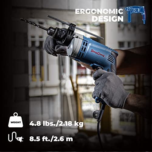 DongCheng Hammer Drill 6A,1/2 Inch Keyed Chuck, 0-3000 RPM/45000 BPM Impact Drill with 15PCS Drilling Bits for Concrete,Metal & Wood, DZJ05-13